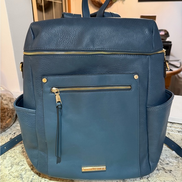 Poppy & Peonies | Bags | Poppy Peonies Blue Leather Backpack | Poshmark